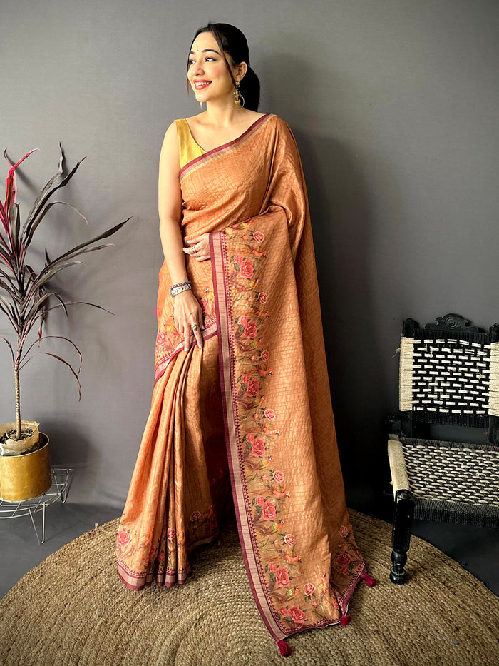Dusty Yellow Ghicha Munga Saree