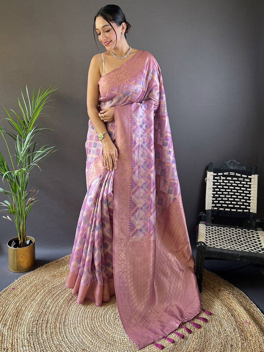 Iris Lavender Colour Block Print Saree