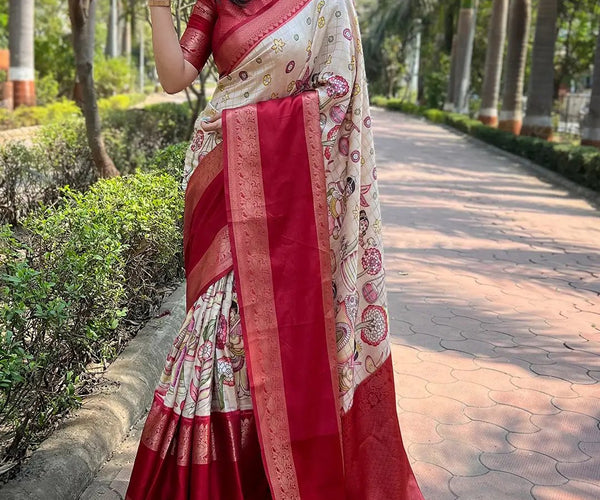 Buy Stylish Chiku Colour Double Border Banarasi Silk Saree