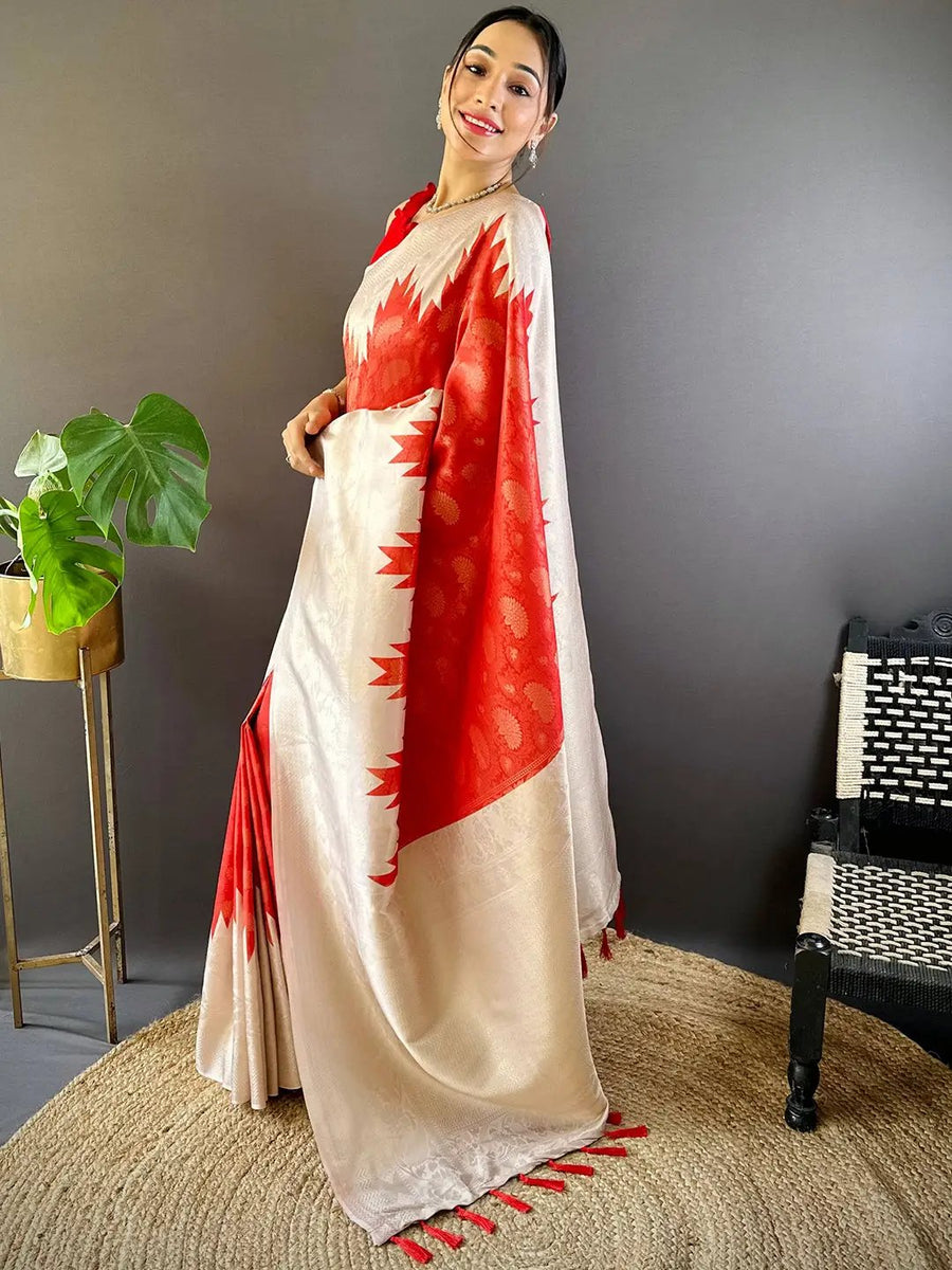 Red Ikkat Temple Soft Silk Saree Online Vastranand