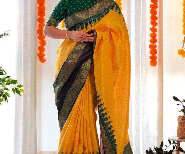 Yellow Colour Banarasi Soft Silk Gadwal Pattu Zari Saree